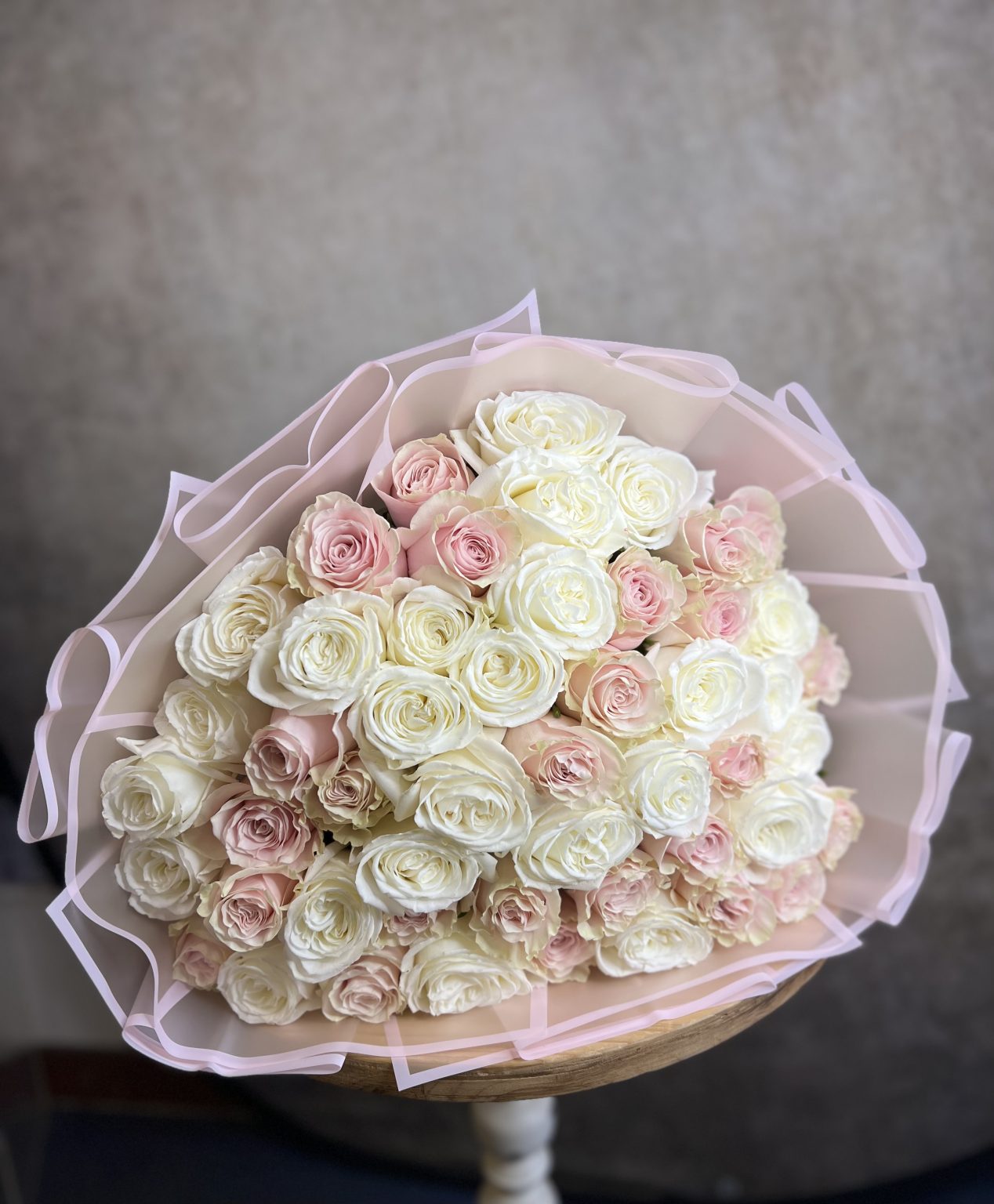 50 roses bouquet (light pink and white) – Purple Violet